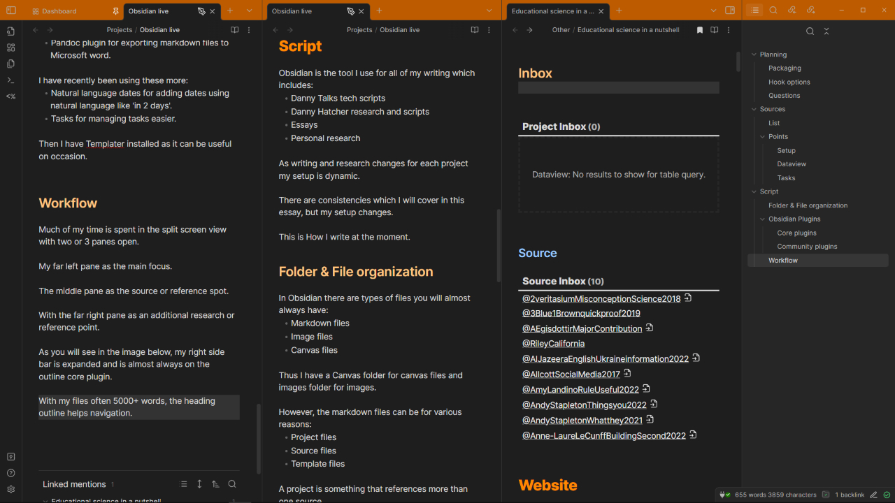 My Obsidian Beginners setup for writing